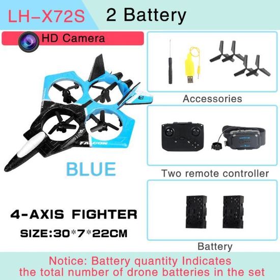Caméra HD Bleu 2B-Avion RC avec caméra, télécommande, avion de chasse 2 ...