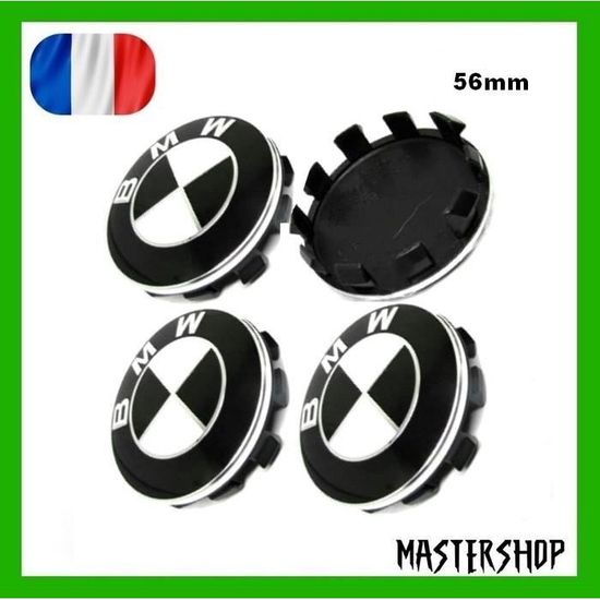 MS47 - 4 x Caches Moyeu Centre Roue 56mm BMW noir blanc Logo jante BMW ...