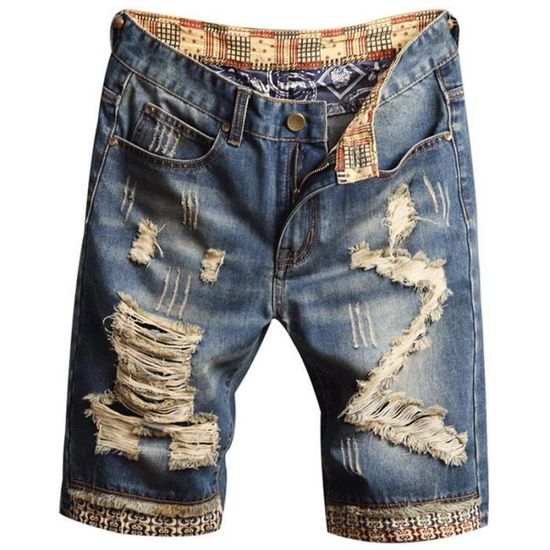 Short en Jean Déchiré Homme Fashion Coupe Droite 5 Poches Effet ...