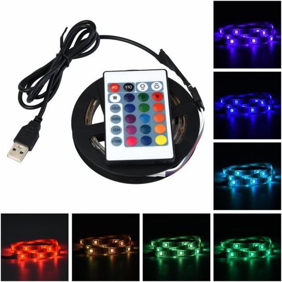 Rubans LED RGB 5050 Rubans LED avec télécommande à 24 touches et alimentation 5V Bande flexible ...