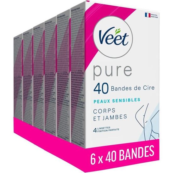 Veet PURE - 240 Bandes de Cire Froide Corps et Jambes - Peaux Sensibles ...