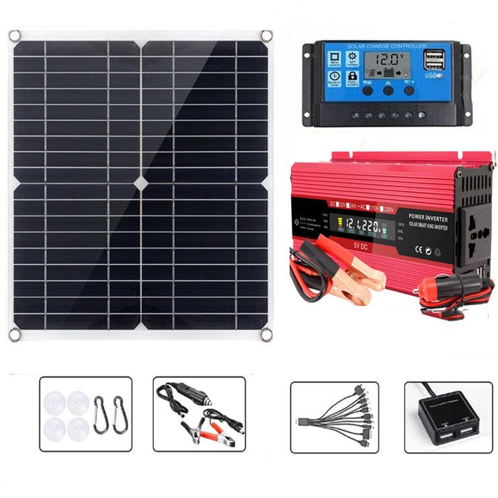 12V 200W Kit Panneau Solaire Contrôleur De Chargeur De Batterie+Onduleur 6000W Pour Voiture Rv ...
