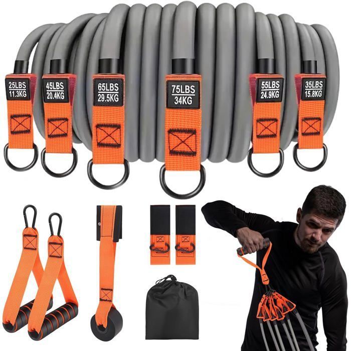 Elastique Musculation Kit avec 6 Niveaux différents allant jusqu'à 300 ...