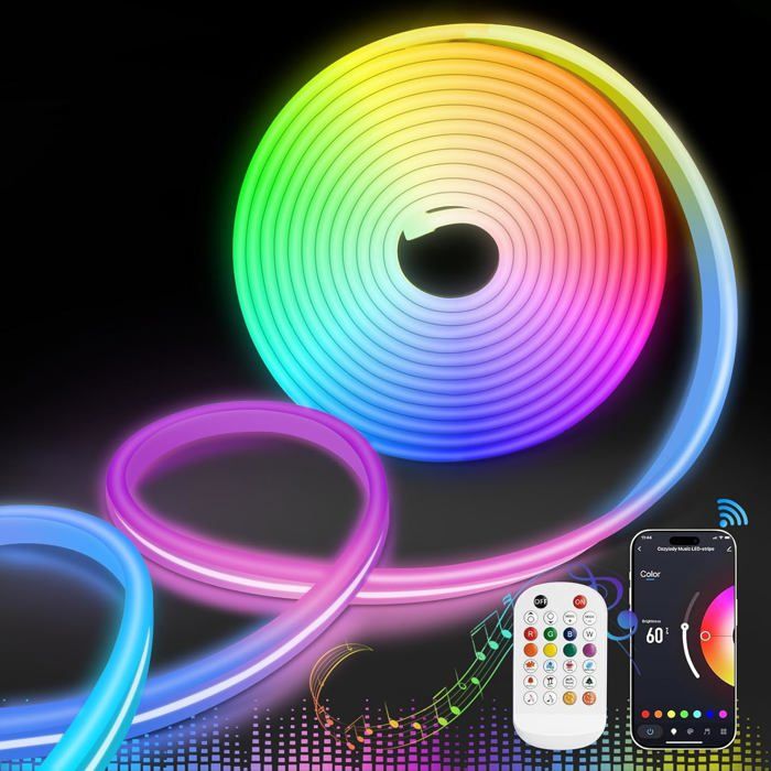 Ruban LED néon RGB - WOOPSO - 5M - Multicolore - Contrôle par ...