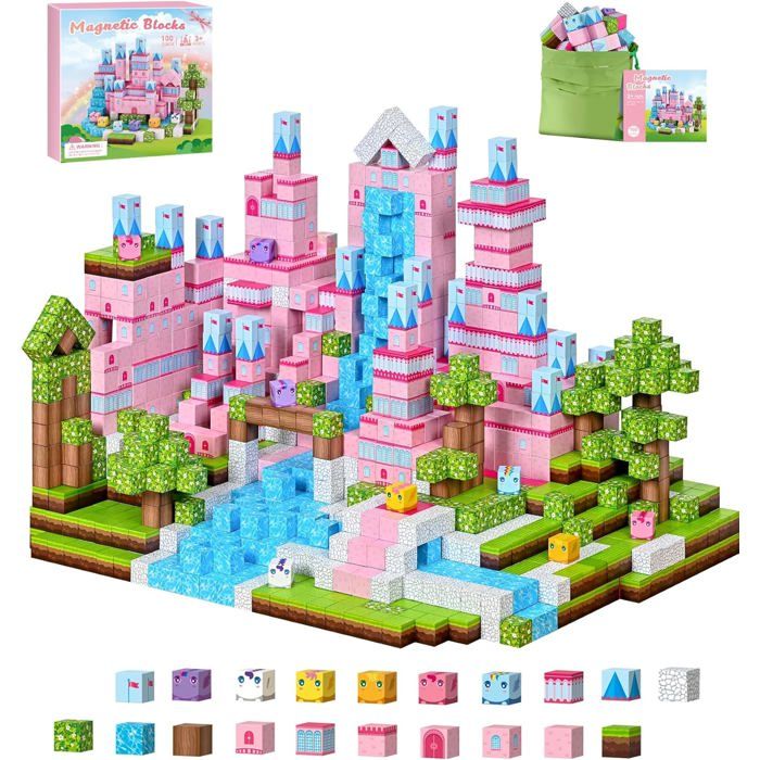 100 Pièces Blocs Magnétiques "Château Rose" Architecture, Cube ...