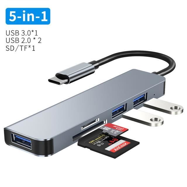 E-5 en 1 Type C - Hub Usb Type-c À 4k Compatibles Hdmi Vga Rj45 3.5mm ...
