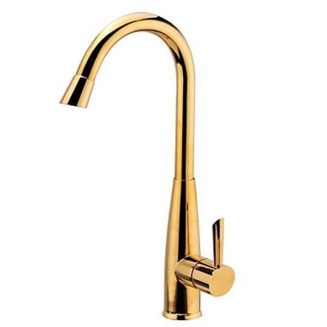 Robinet de cuisine doré à design antique, muni d'une seule poignée et ...