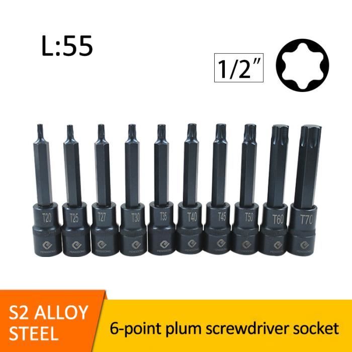 T70 - 1pc torx 55 mm - Clé à chocs à Air à douille Torx 1-2 ", adaptateur embouts pour embouts ...