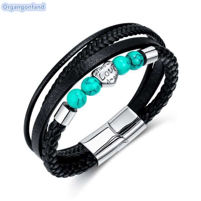 Bijoux Bracelet Hommes-Bracelet d'amour multicouche en cuir tressé et ...