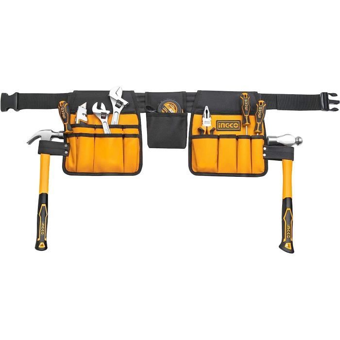 INGCO Sac à Outil, Étanche, 14 Poches, Porte Outils,Ceinture réglable ...