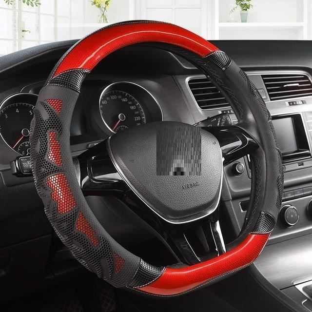 COUVRE-VOLANT,A BLACK RED D SHAPE--Housse de volant en cuir Fiber de carbone, pour Nissan ...