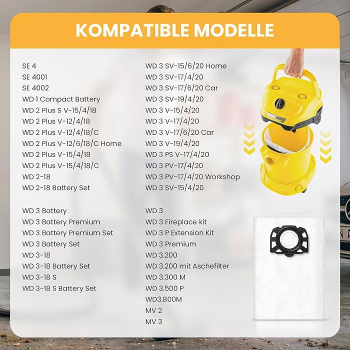 Kfi 357 Lot De 16 Sacs D'Aspirateur Pour Kärcher Wd2 Plus / Wd3 / Wd3 ...