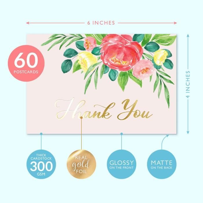 Lot De 60 Cartes Postales De Remerciement Pour Enfants Et Adultes 10,2 ...