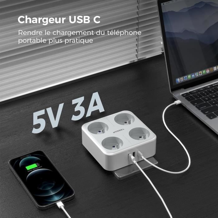 Prise Multiple Usb, Multiprise Murale 4 Prises Française Avec 1 Usb C ...