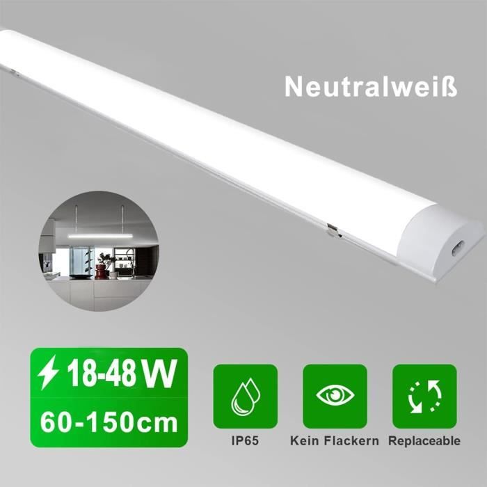 Lampe Led 36W Pour Locaux Humides, Tube Led 120Cm, 4000K 3060Lm Lampe D'Atelier Connectable ...