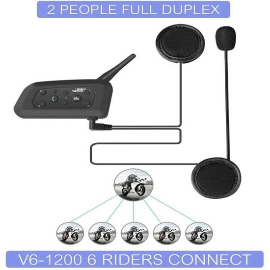 Bluetooth Intercom, Casque de Moto V6-1200 Casque sans Fil Bluetooth ...