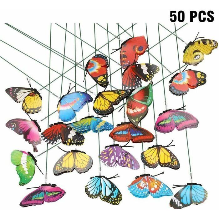 50 papillons colorés 7cm sur bâtonnets, décoration jardin - Cdiscount ...