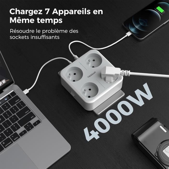 Prise Multiple Usb, Multiprise Murale 4 Prises Française Avec 1 Usb C ...