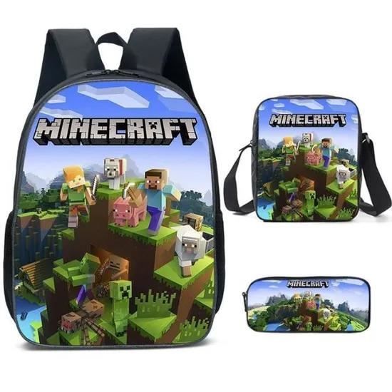 Cartable Sac à Dos,Lot de 3 Minecraft 3D Impression Sac à Dos, Sacoche ...