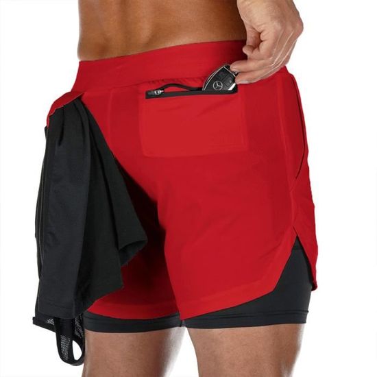 Short,Short de course camouflage pour homme,2 en 1,double couche ...