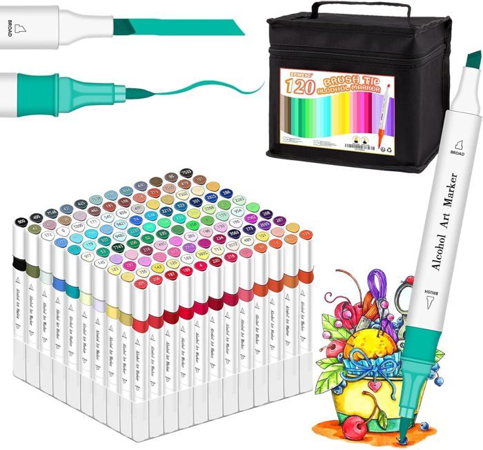 120 Couleurs Feutre A Alcool, Marqueurs Stylos Permanents Brush Alcohol ...