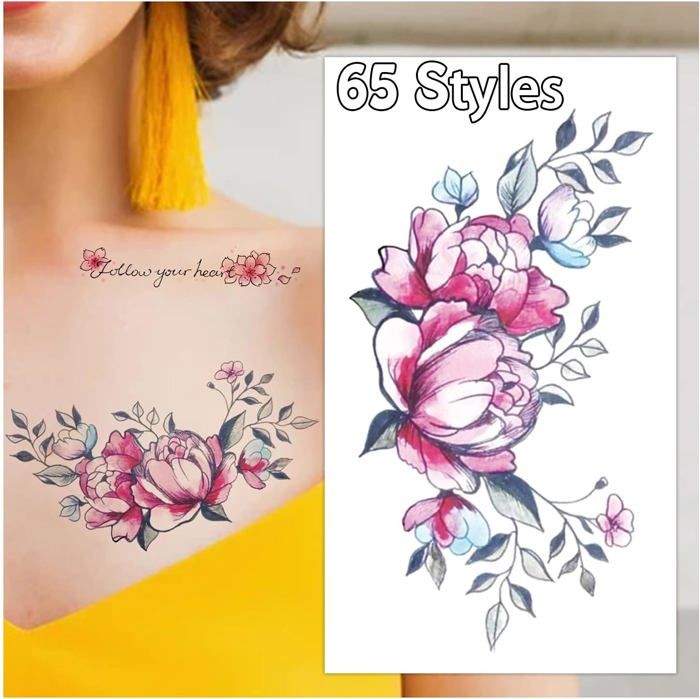 65 Feuilles Faux Tatouage, Tatouages Ephemere Autocollant Femme 3D à Coller, Tatouage Temporaire ...