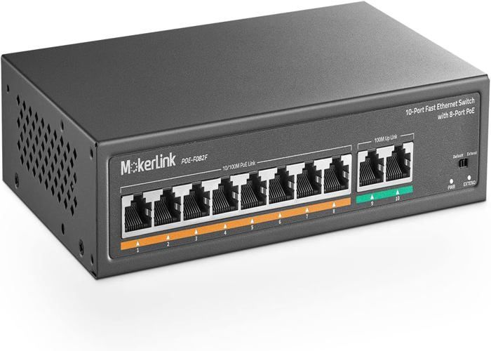 MokerLink 10 Ports PoE Switch with 8 Port PoE+, 2 Fast Ethernet UpLink, 100 Mbps, 120 W 802.3 AF ...