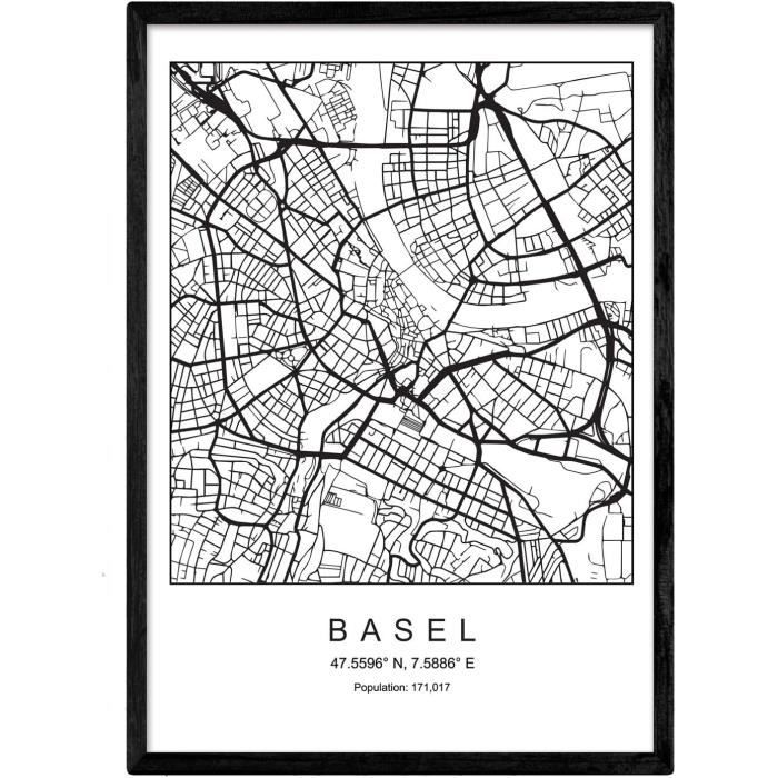 Carte De La Carte De La Ville Style Nordic Basel En Noir Et Blanc ...