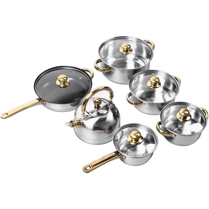 Ensemble de 12 Casseroles et Poêles, Batterie de Cuisine à Induction Antiadhésive avec Poêle ...