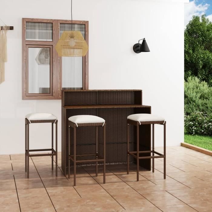 ZHI Ensemble de bar de jardin avec coussins 4 pcs Marron 7466810510529 ... ZHI Ensemble de bar de jardin avec coussins 4 pcs Marron 7466810510529 ...
