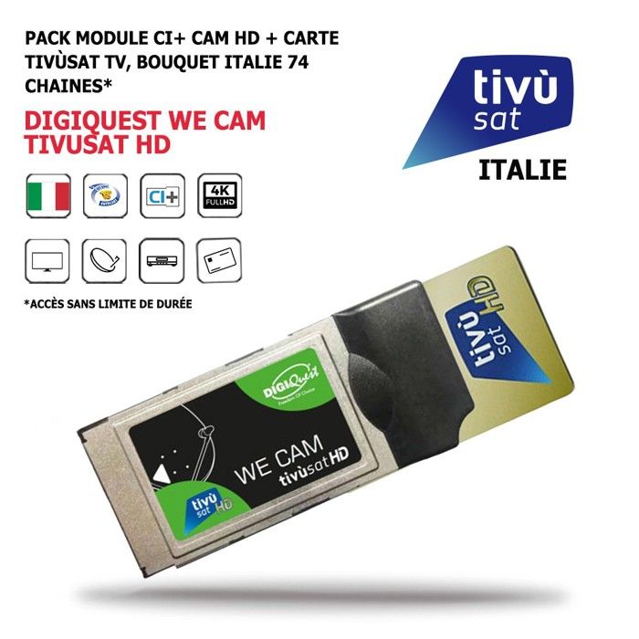 Pack Module CI+ We Cam Tivusat HD + Carte Bouquet Tv Italien Digiquest ...