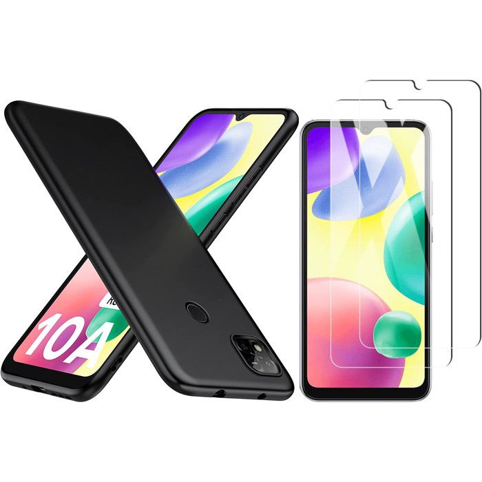 Coque Pour Xiaomi Redmi 10A Silicone Noir + 2 Verres Trempes Little ...