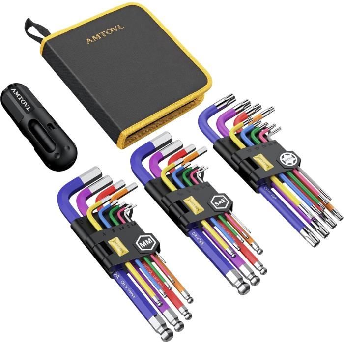 AMTOVL Lot de 27 clés Allen métriques SAE avec poignée en T, boule ...