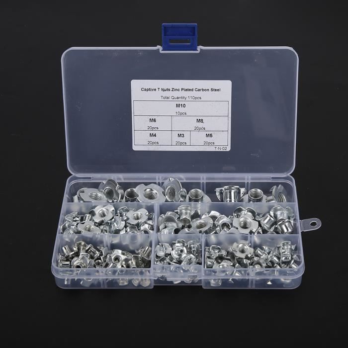 110 pièces ensemble d'écrou en T, écrou en T en acier inoxydable galvanisé, kit d'assortiment 1 ...