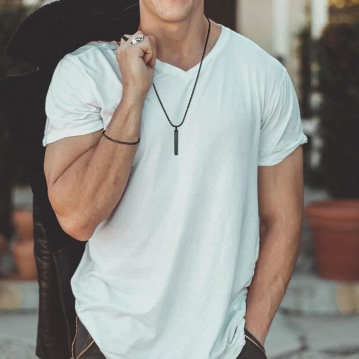 Hommes Collier Pendentif Barre En Acier Inoxydable Collier Et Bracelets ...