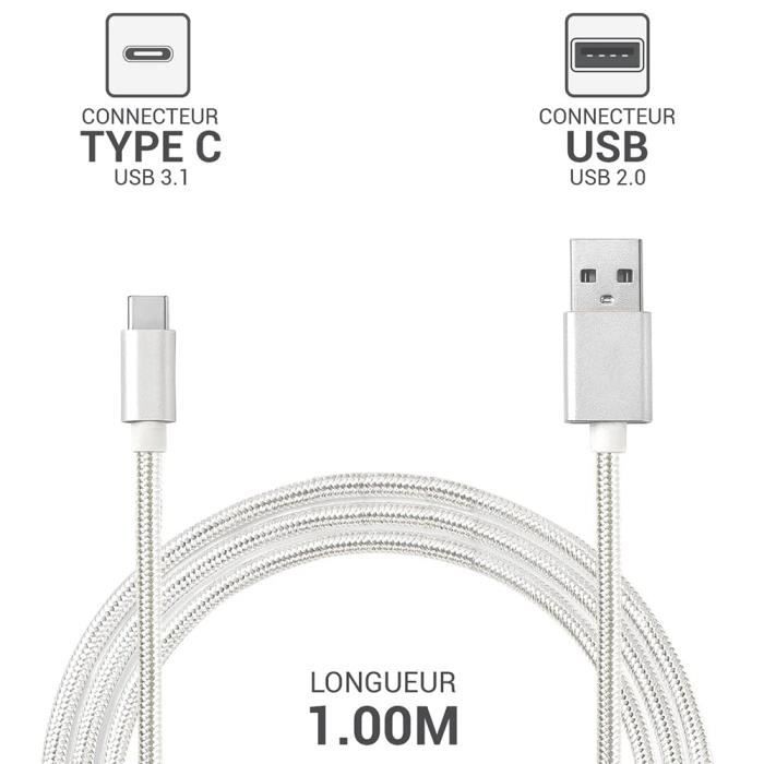 11665 Câble Usb C Vers Usb A Mâle-Mâle Gaine Nylon Tressé Longueur 1M ...