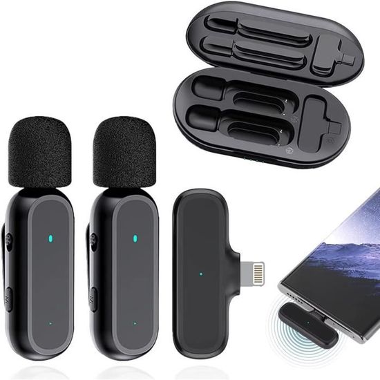 Micro Cravate sans Fil, Microphone Lavalier Wireless pour iPhone-Lightning avec Étui de ...