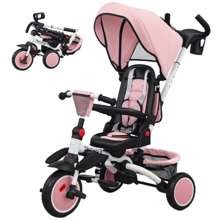 Tricycle Enfant 6 En 1, Poussette Avec Poignée, Siège Réglable Et ...