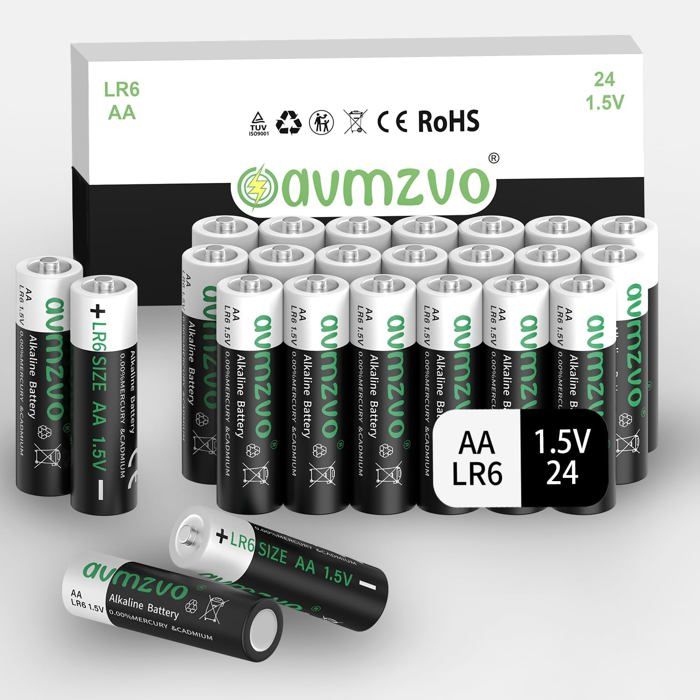 Piles AA Lot de 24, Pile LR6 1,5 V, Puissance Durable, alcalines ...