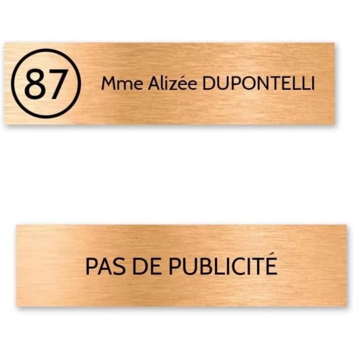 Plaque nom et numéro + Plaque STOP PUB pour boite aux lettres format ...