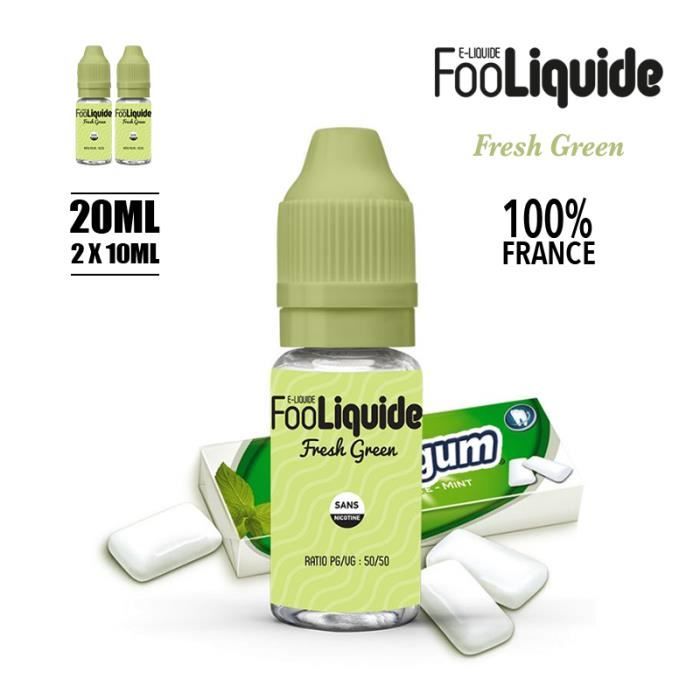 E-LIQUIDE FRESH-GREEN 20ML EN 6MG DE NICOTINE - 2 FLACONS DE 10 ML - MARQUE FOOLIQUIDE (ELIQUIDE ...