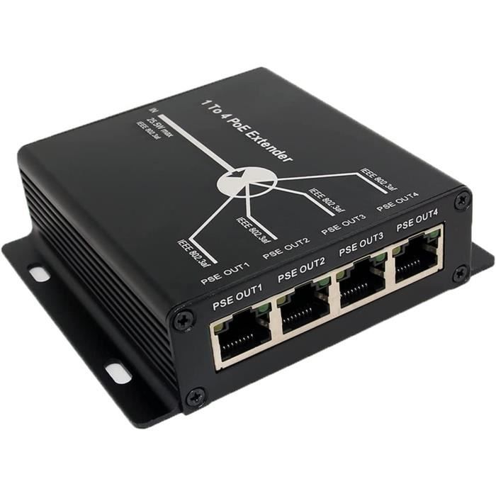 4 Ports POE Extender POE+ Répéteur 100 mètres Extender 1 en 4 Sorties ...