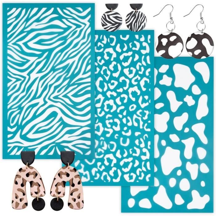 3Pcs Pochoir Sérigraphie Auto-Adhésif Réutilisables Rayure Leopard ...