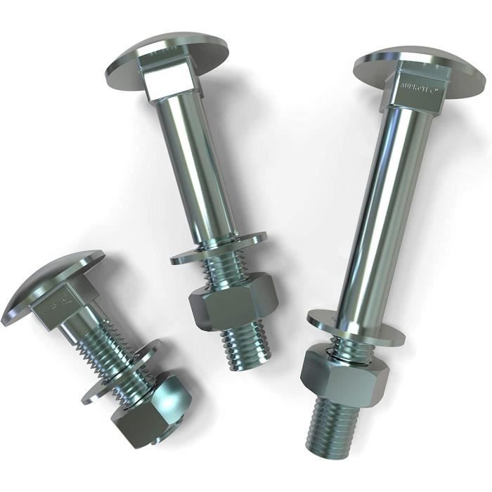 Boulons tête ronde collet carré M5-M12 Vis TRCC avec Écrou et Rondelle ...