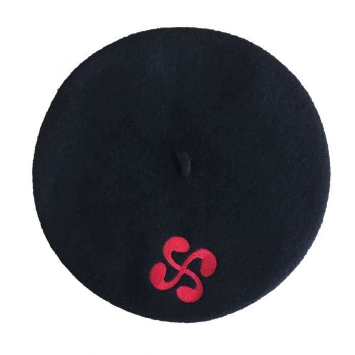 Béret Basque Noir - Brodé Croix Basque - 100 % Laine - Euskal Txapela ...