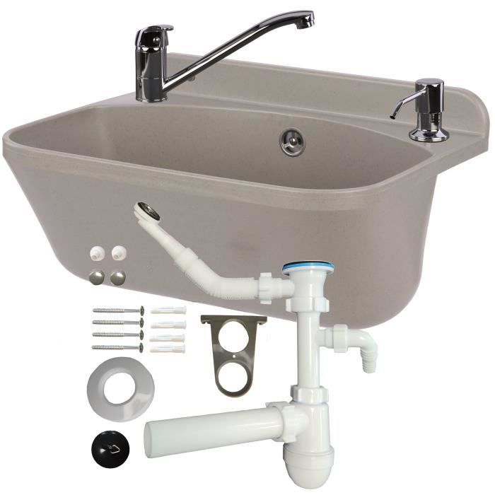 Lavabo - Plastique - 46,5 cm - Siphonne tirette - Robinet mousseur ...