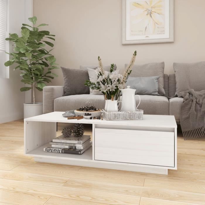 MAG Table basse Blanc 110x50x33,5 cm Bois de pin massif 7388290285622 ...