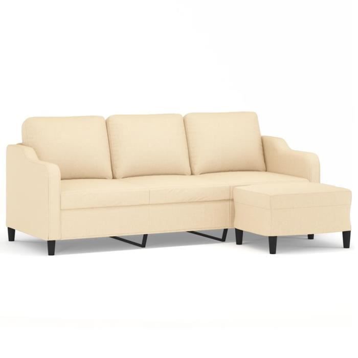 Canapé à 3 places avec repose-pieds Crème 180 cm Tissu LY4108 ...