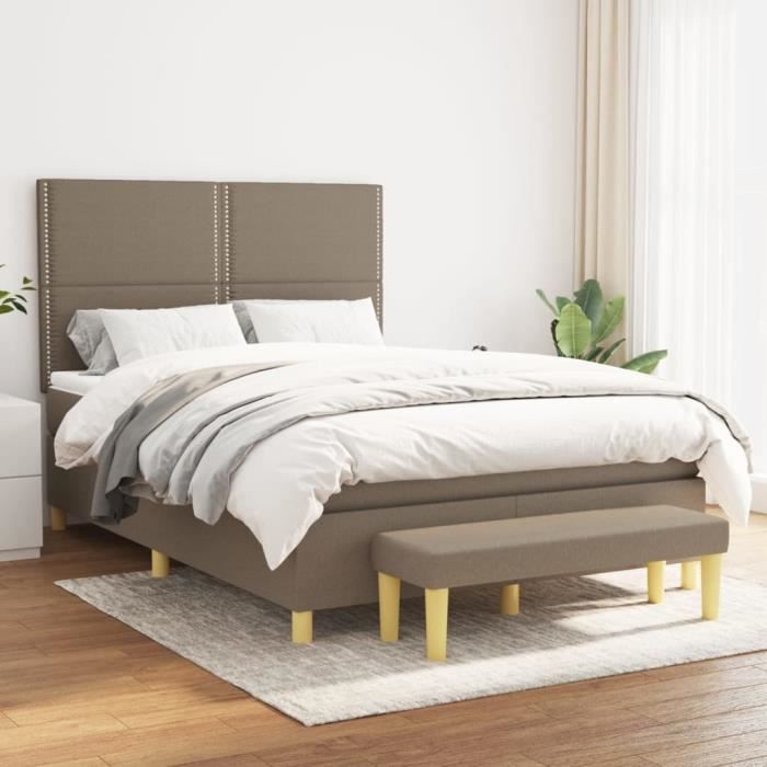 Lits-cadres de lit - Lit à sommier tapissier avec matelas Taupe 140x190 ...