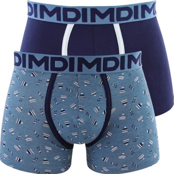DIM Lot de 2 Boxers Homme Coton MIXANDFANCY Imprimé hiver Bleu denim ...